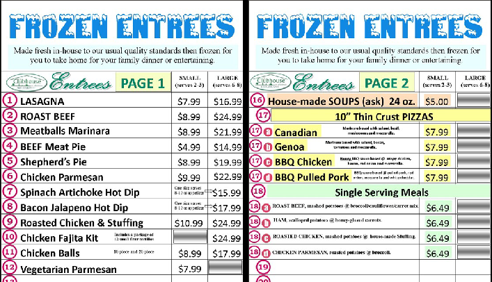 New Frozen Entree list at the Clubhouse | Wallaceburg News | Local news ...
