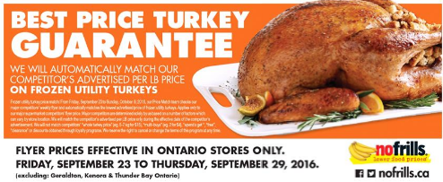 Chris' No Frills Guarantee Price on Frozen Utility Turkey