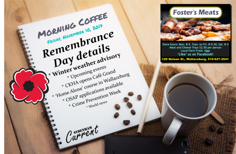 Remembrance Day details, upcoming events, Café Grand opens