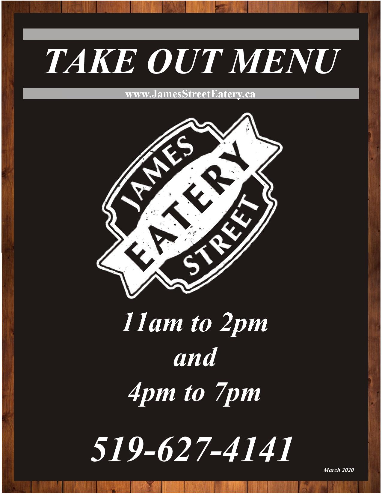 James Street Eatery take out menu- Click here!