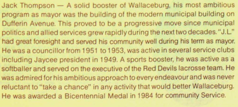 TBT: Mayor Jack Thompson, ‘a solid booster of Wallaceburg ...