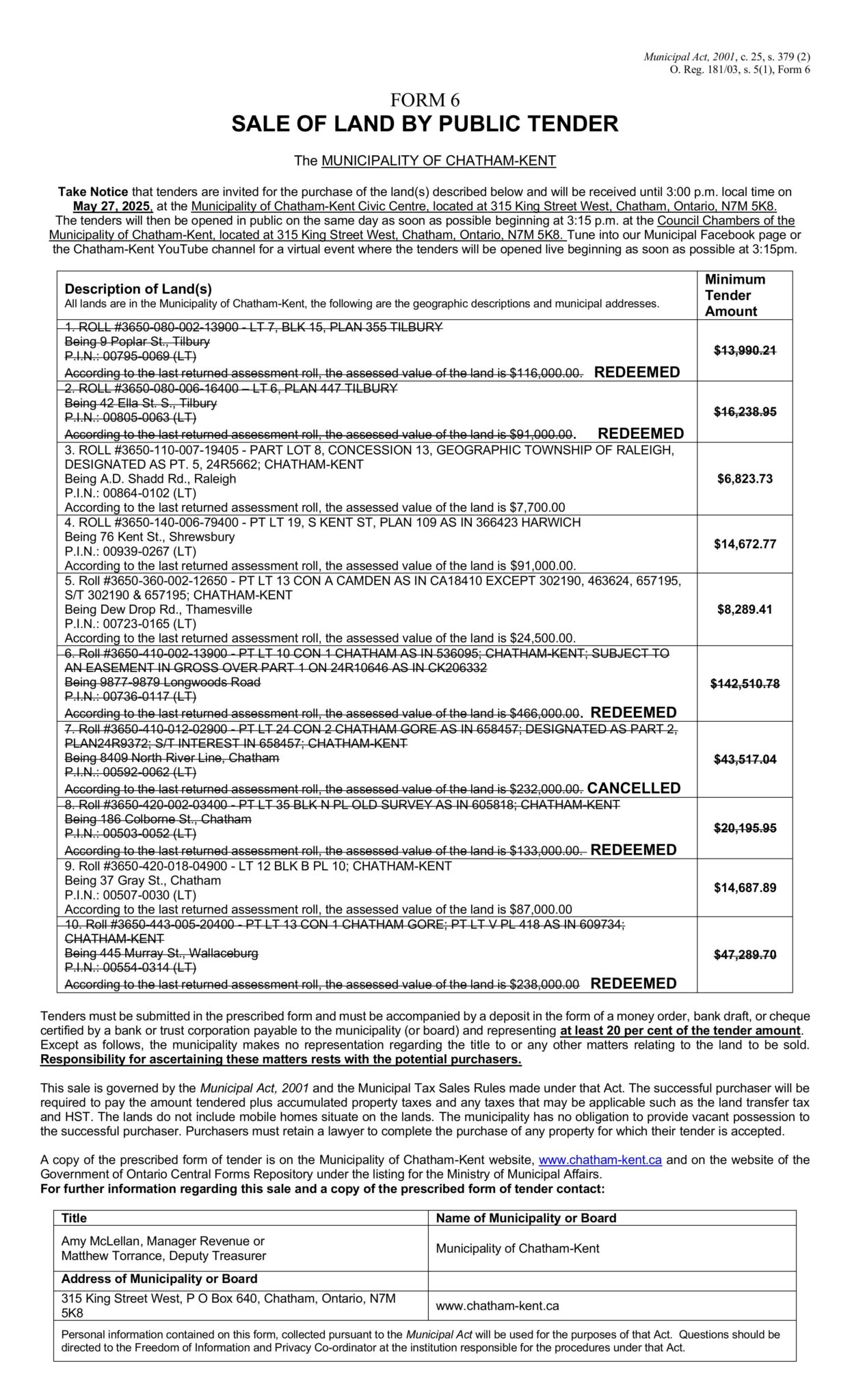 Sale of Land by Public Tender | Wallaceburg News | Local news in ...